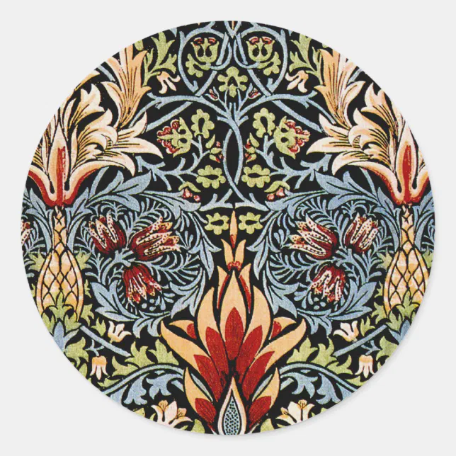 William Morris Snakeshead Floral Pattern Classic Round Sticker | Zazzle