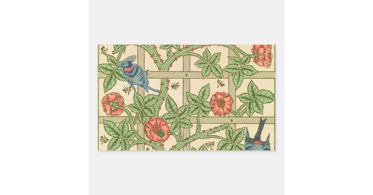 William Morris Trellis Classic Wallpaper Design Rectangular Sticker ...