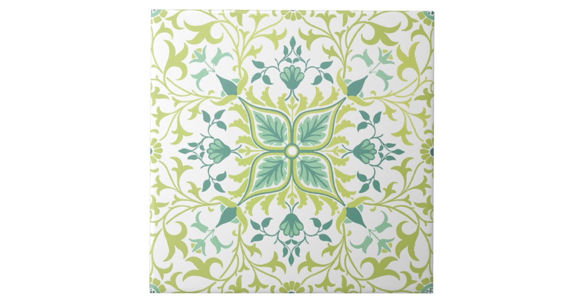 William Morris Vintage Floral & Leaf Pattern Tile | Zazzle