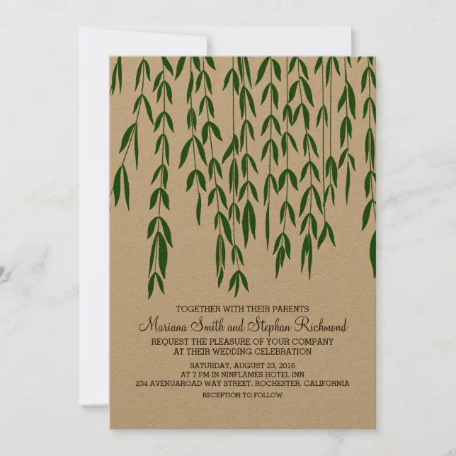 Willow Tree Branches Kraft Paper Wedding Invite | Zazzle