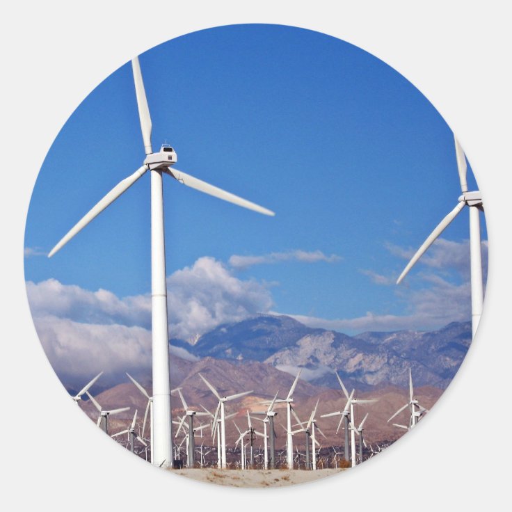 Wind turbines classic round sticker | Zazzle