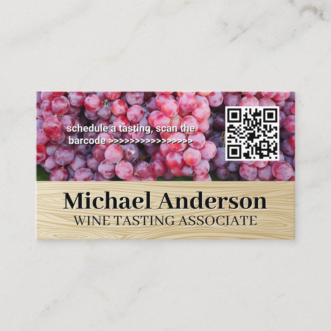 Wine Grapes | QR Barcode | Wood Grain Business Card | Zazzle
