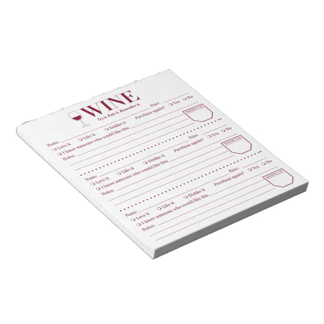 Wine Tracker, Wine Lover Drink Rating Page Notepad | Zazzle