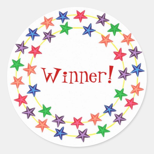 Winner!, stickers, with colourful stars classic round sticker | Zazzle ...