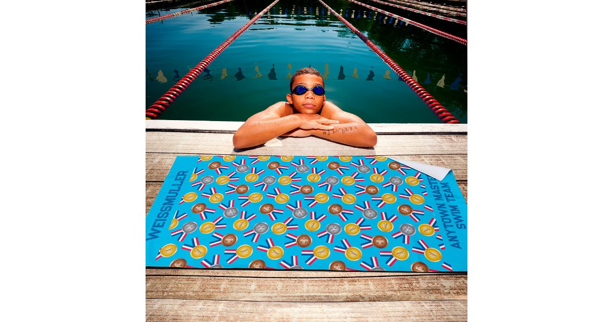 Winners Medals Personalised Swim Team Beach Towel | Zazzle