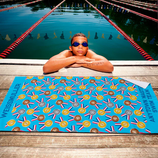Winners Medals Personalised Swim Team Beach Towel | Zazzle