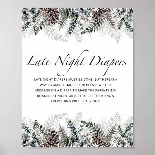 Winter Baby Shower Late night diapers game Poster | Zazzle
