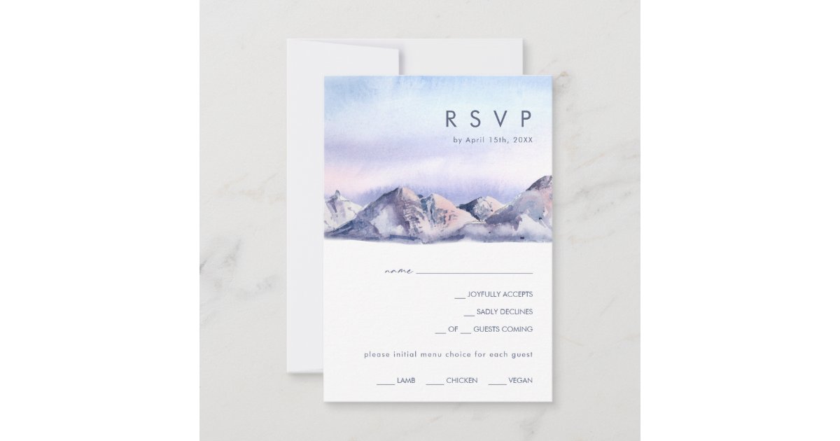 Winter Mountain Sunset Menu Choice RSVP Card | Zazzle