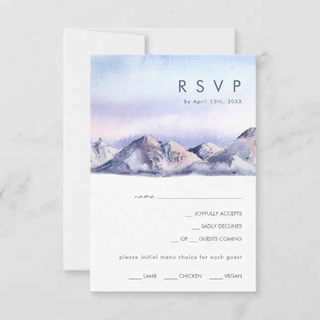 Winter Mountain Sunset Menu Choice RSVP Card | Zazzle