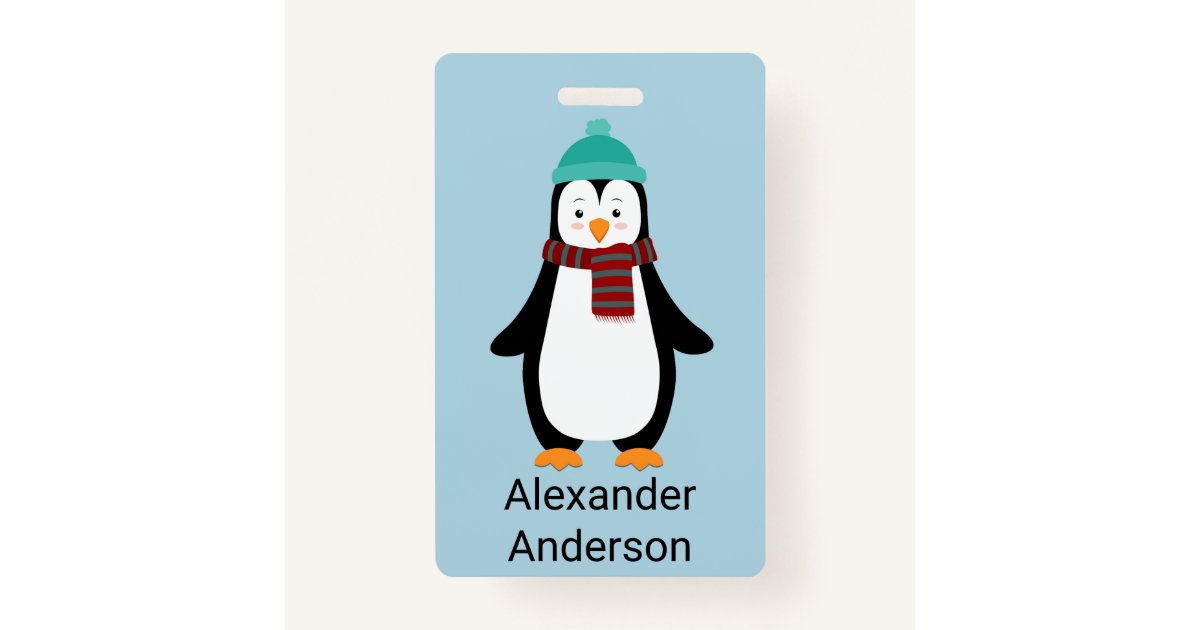 Winter Penguin Name Tag Personalize ID Badge | Zazzle