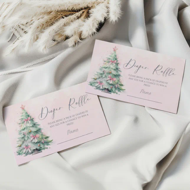 Winter pink Christmas tree diaper raffle ticket Enclosure Card | Zazzle