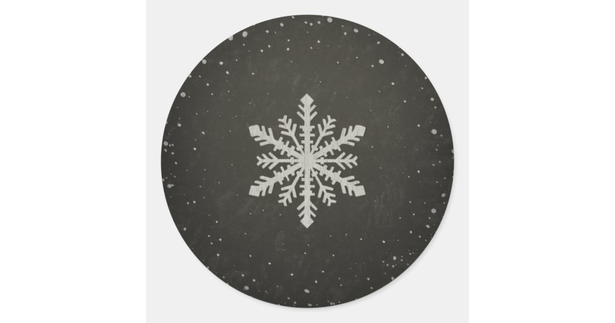 Winter Snowflake White Chalk Drawing Classic Round Sticker | Zazzle