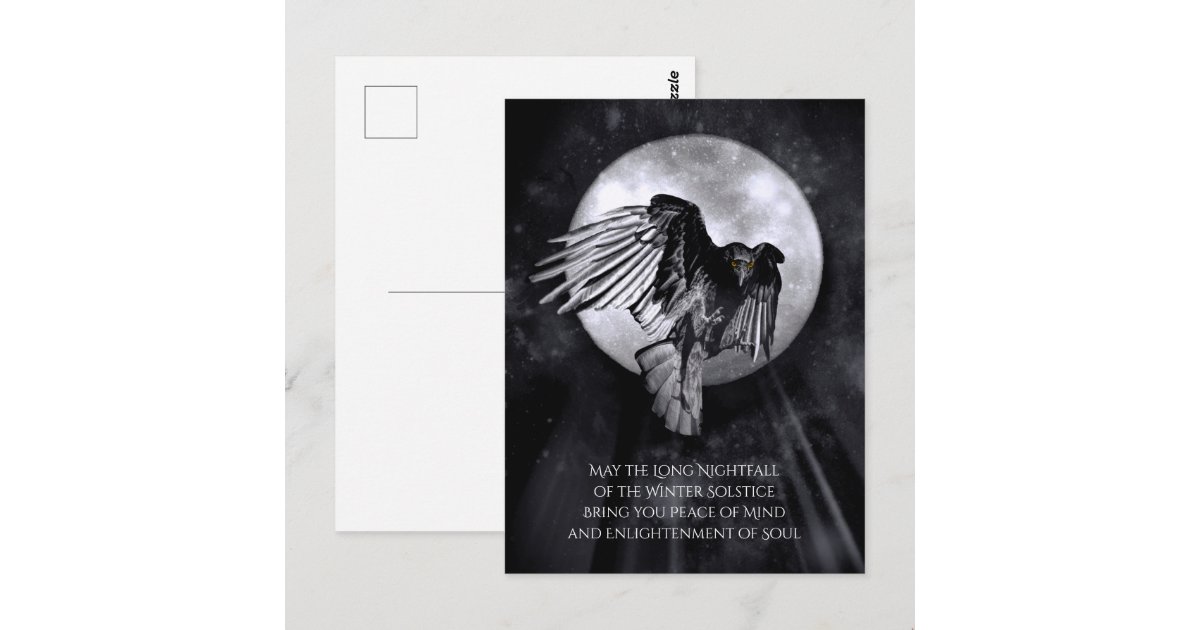 Winter Solstice Raven or Crow and Moon Yule Postcard | Zazzle