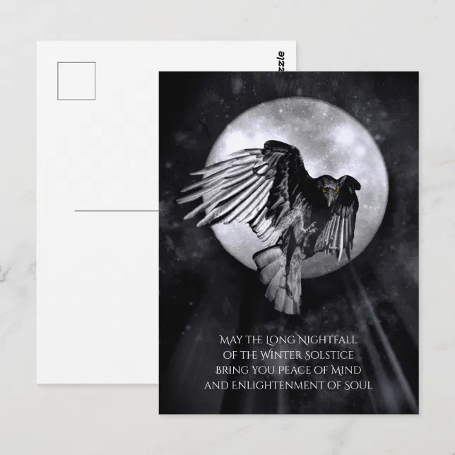 Winter Solstice Raven or Crow and Moon Yule Postcard | Zazzle