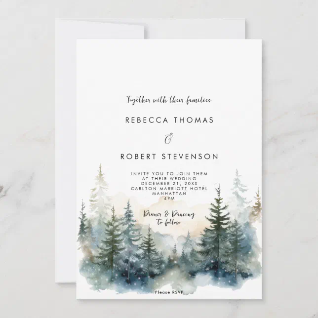 winter trees rustic holiday wedding invitation | Zazzle
