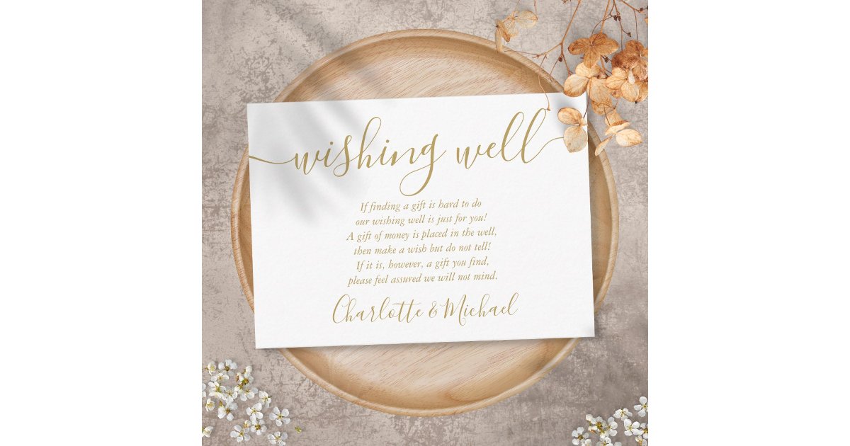 Wishing Well Signature Script Gold Wedding Enclosure Card | Zazzle