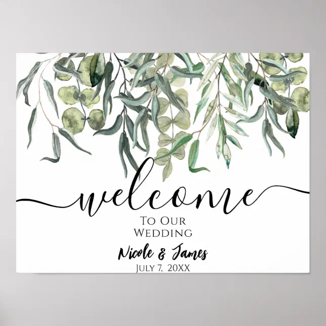 Wispy Eucalyptus Greenery Wedding Welcome Sign | Zazzle