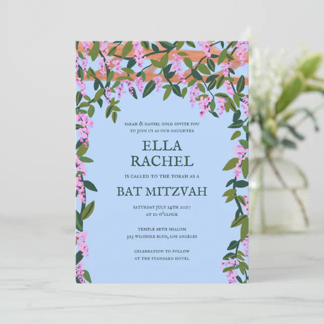 Wisteria Custom B'nai Bat Bar Mitzvah QR Code Invitation | Zazzle