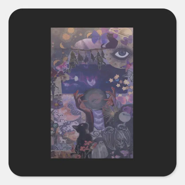 Witchy Whimsigoth Aesthetic With Cats Square Sticker | Zazzle