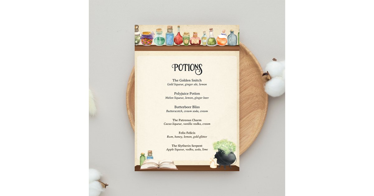 Wizard Party Drinks Menu Potions Bar Menu Poster | Zazzle