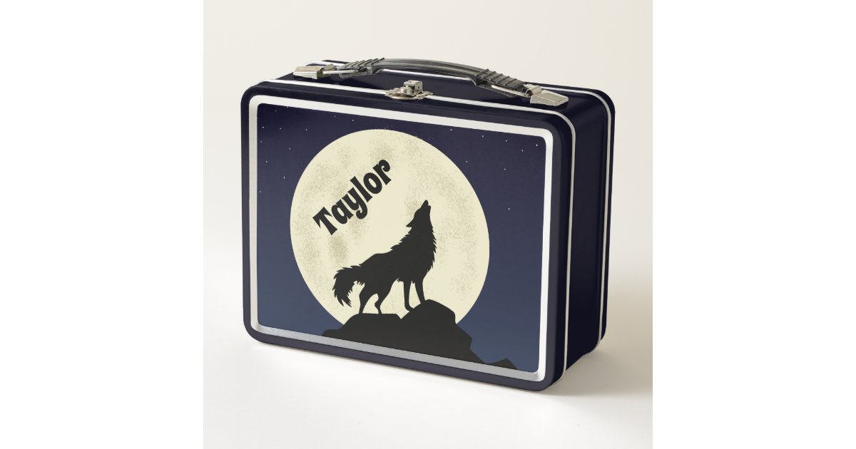 Wolf Howling at the Moon Illustration Personalised Metal Lunch Box | Zazzle