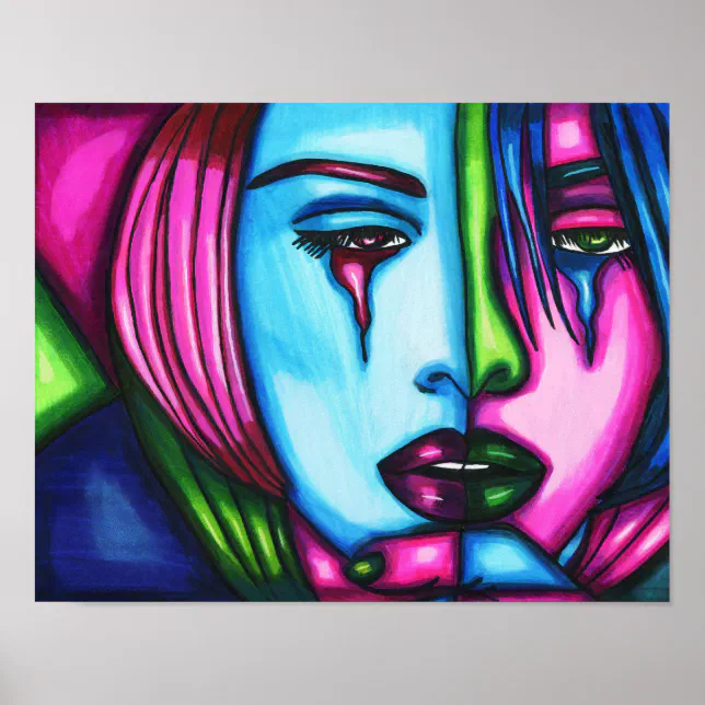 Woman Crying Face Abstract Original Art Poster | Zazzle