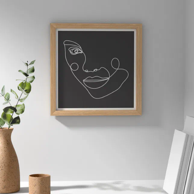 Woman Face Line Art Black and White Poster | Zazzle