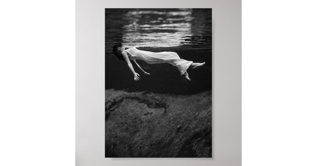 Woman Floating Underwater Black and White Vintage Poster | Zazzle