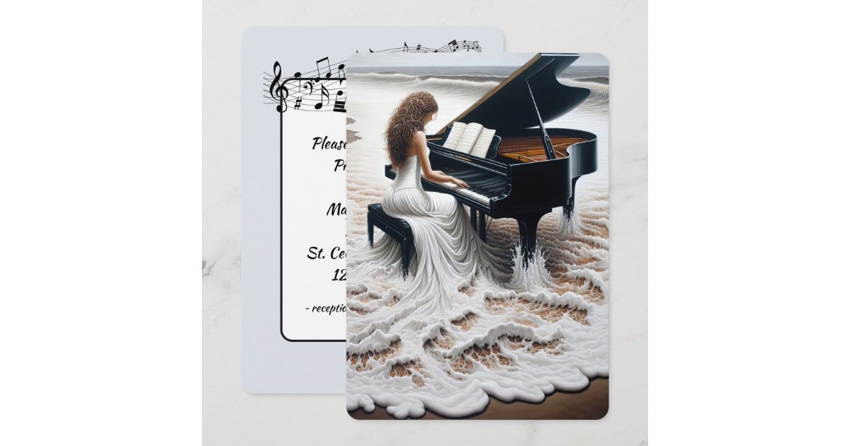 Woman Pianist In Ocean For Piano Recital Invitation | Zazzle