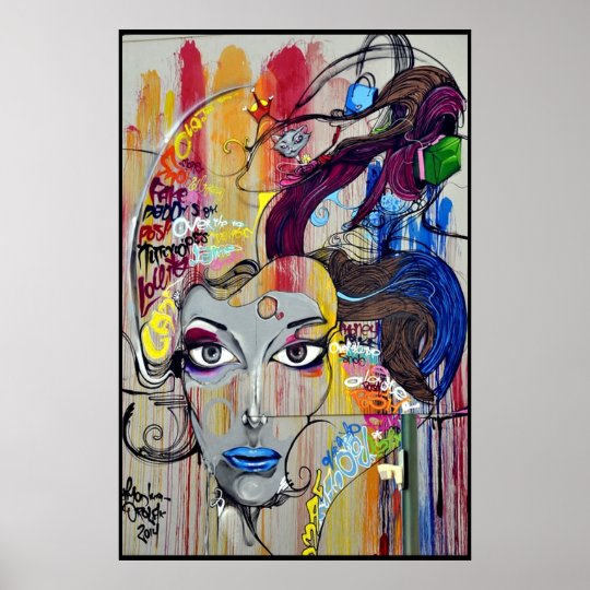 Woman's face mural art poster | Zazzle.co.uk
