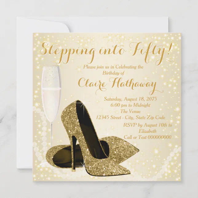 Womans Stepping into Fifty Birthday Party Invitation | Zazzle