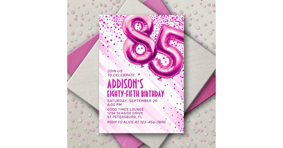 Womens Pink 85th Birthday Invitation | Zazzle