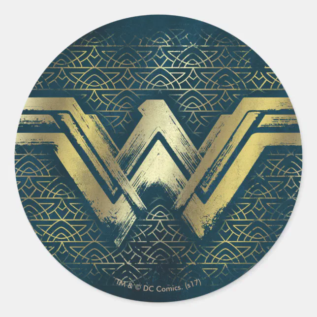 Wonder Woman Brushed Gold Symbol Classic Round Sticker | Zazzle