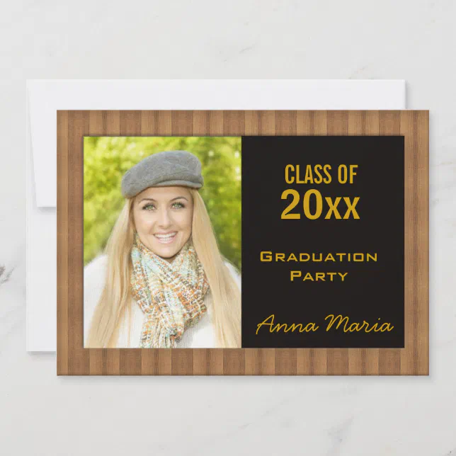 Wood Grain Graduation Party Photo Invitation | Zazzle
