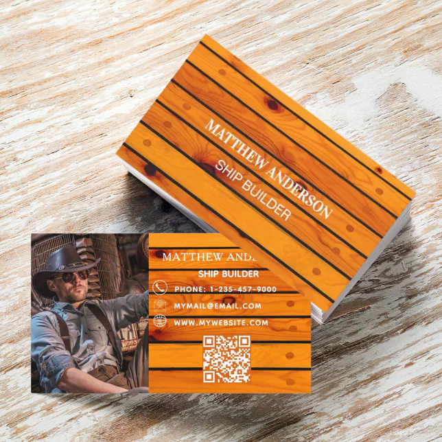 Wood ship builder photo QR code Business Card | Zazzle