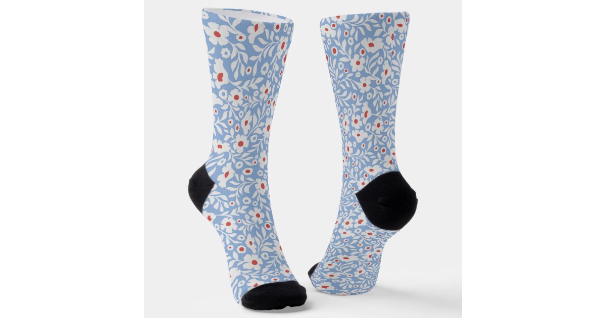 Woodblock Floral Pattern Socks | Zazzle