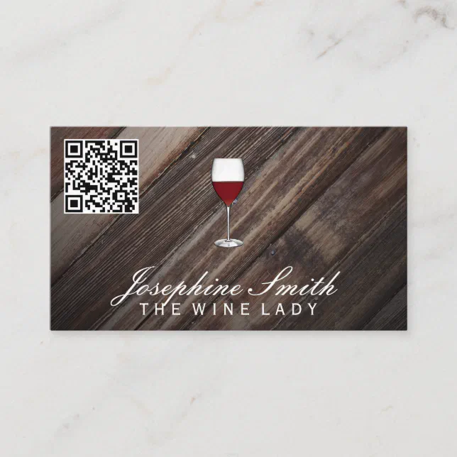 Wooden Background | Wine | QR Code Business Card | Zazzle