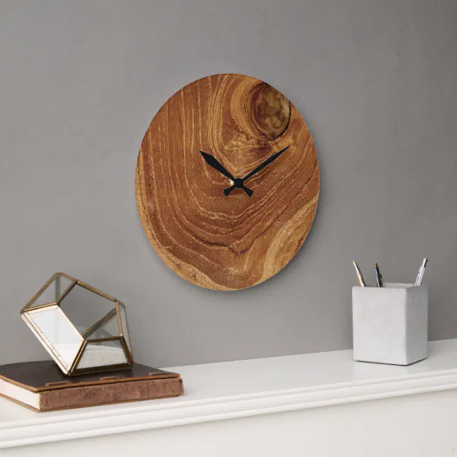 Wooden Rustic Teak Wood Texture Wood Grain Photo Large Clock | Zazzle