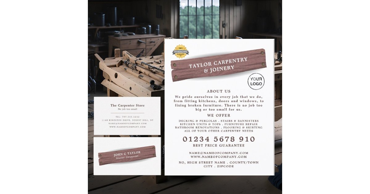 Wooden Sign, Carpentry, Carpenter Advertising Flyer | Zazzle