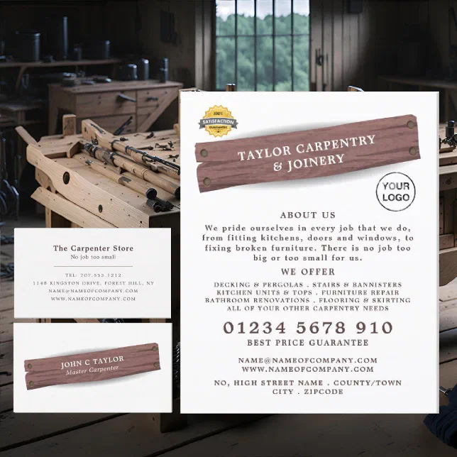 Wooden Sign, Carpentry, Carpenter Advertising Flyer | Zazzle