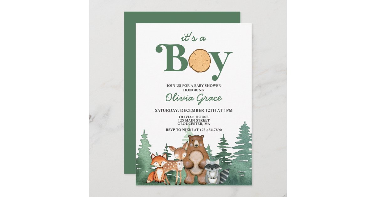 Woodland Animal Forrest Boy Baby Shower Invitation | Zazzle
