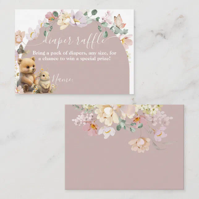 Woodland animal wildflower Girl Baby Shower Enclosure Card | Zazzle