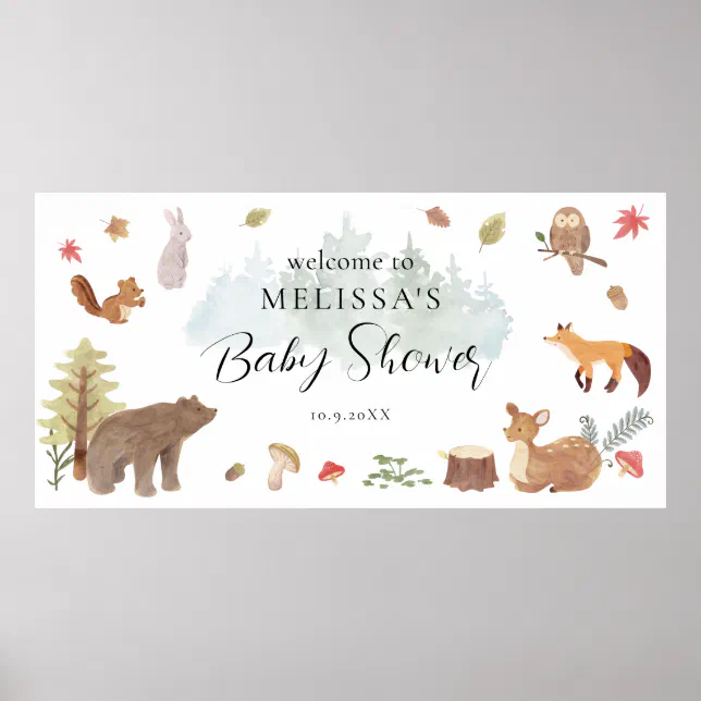 Woodland Animals Baby Shower Welcome Poster | Zazzle