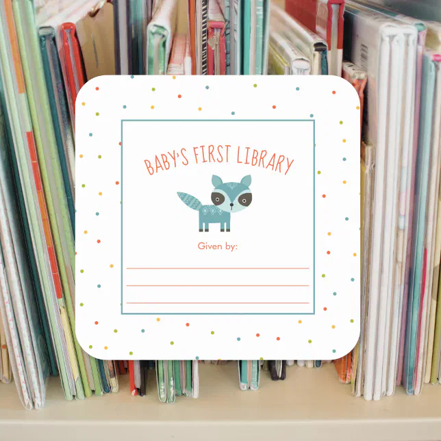 Woodland Animals Baby's First Library bookplate Square Sticker | Zazzle