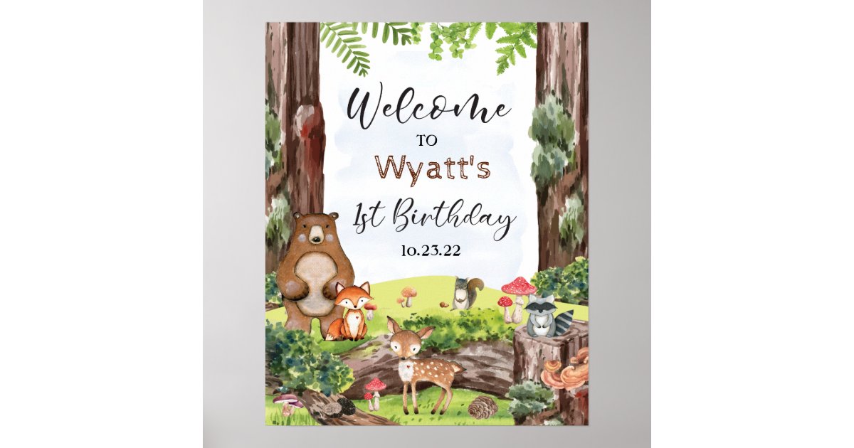Woodland Animals in Forest Welcome Sign Poster | Zazzle
