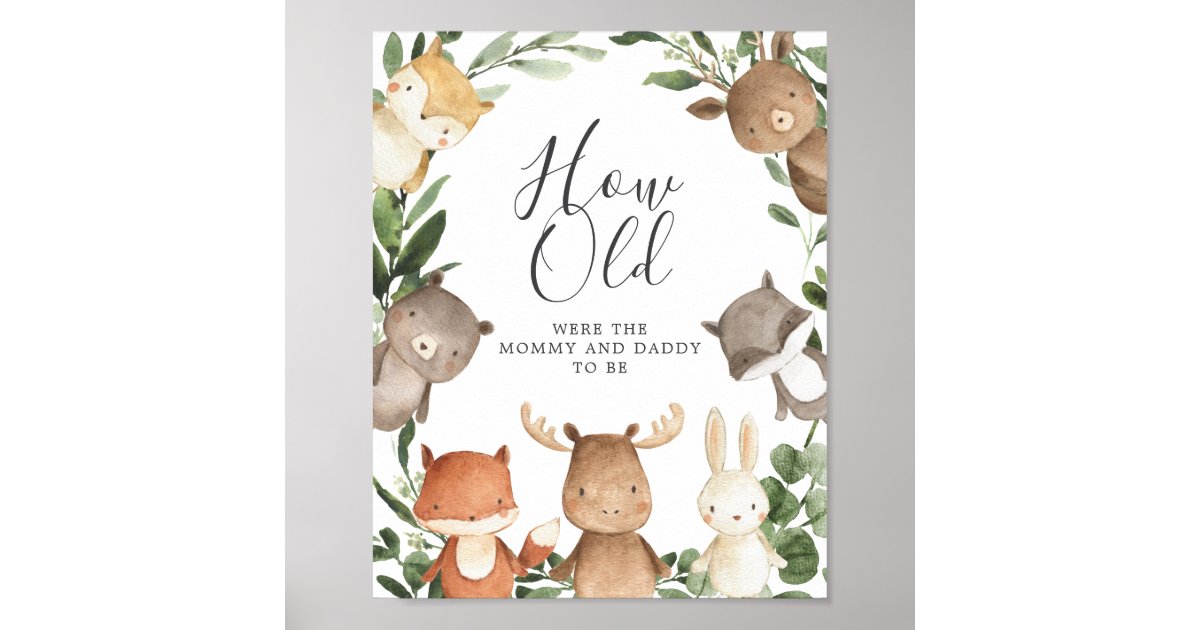 Woodland Baby Shower How Old Were They Game Poster | Zazzle
