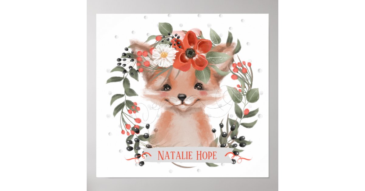 Woodland Cuties - Sweet Fox - Personalise Poster | Zazzle