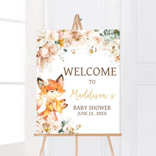 Woodland Floral Fox Baby Shower Welcome Poster | Zazzle