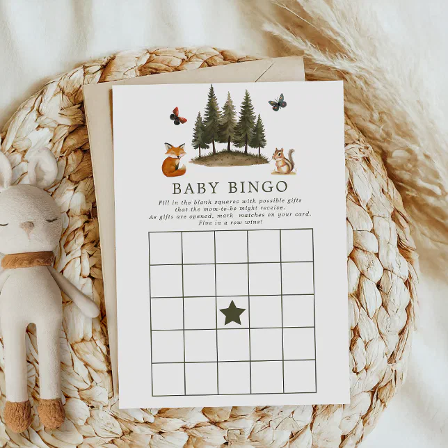 Woodland Forest Animals Baby Shower Bingo Game Invitation | Zazzle