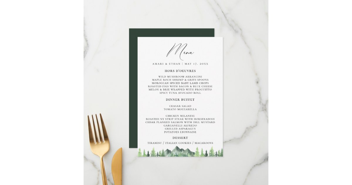 Woodland Forest Mountain Buffet Menu | Zazzle